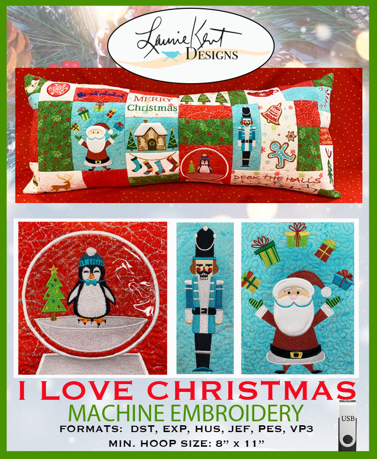I Love Christmas Bench Pillow Embroidery USB = $10.00 OFF! – Laurie ...